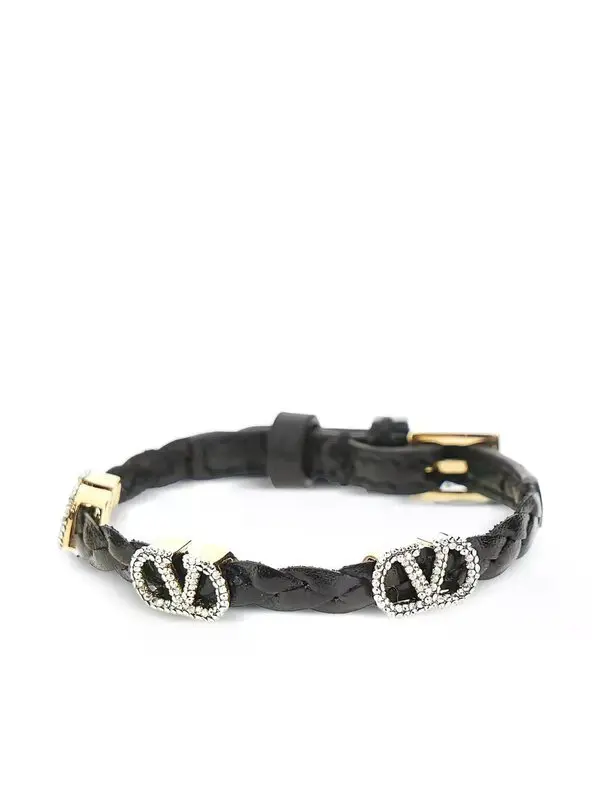 Valentino Garavani Leather Bracelet With Logo Details - Gold