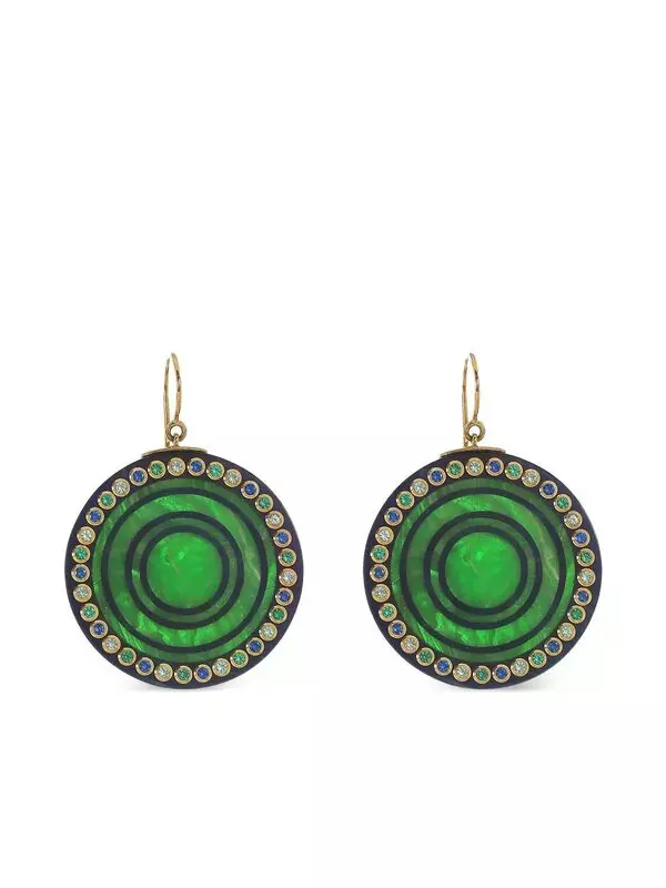 Mark Davis 14k Yellow Gold Bakelite Earrings - Green