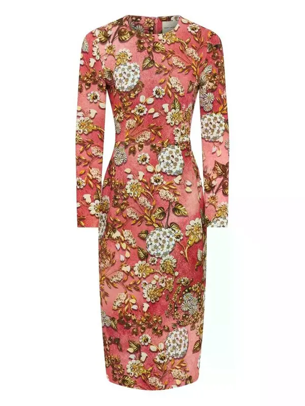 MARY KATRANTZOU Floral-print Long-sleeve Midi Dress - Pink