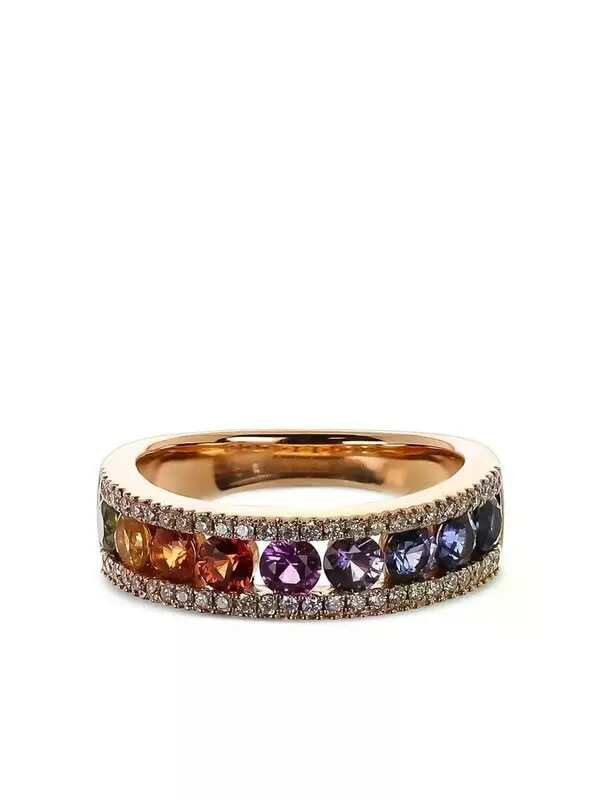 LISA NIK 18k Rose Gold Rainbow Sapphire And Diamond Ring - Pink