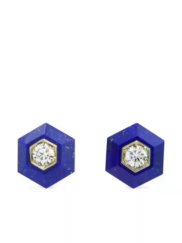 Fred Leighton 18kt Gold Hexagon Lapis Lazuli Stud Earrings - White
