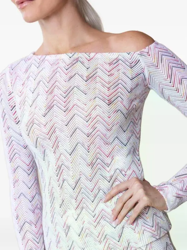 Missoni Chevron-pattern Off-shoulder Sweater