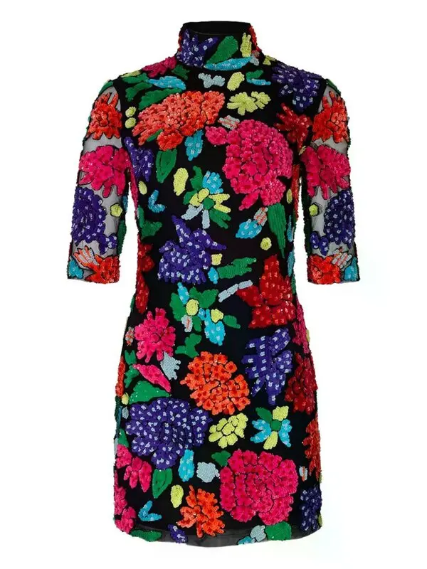 Naeem Khan Beaded Mock-neck Dress
