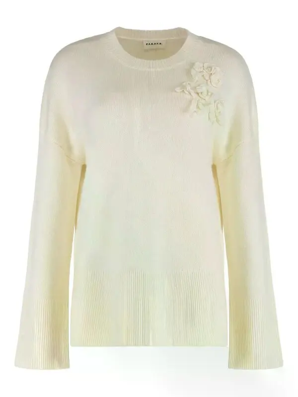 P.a.r.o.s.h Floral-appliqué Bell-sleeve Sweater - Neutrals
