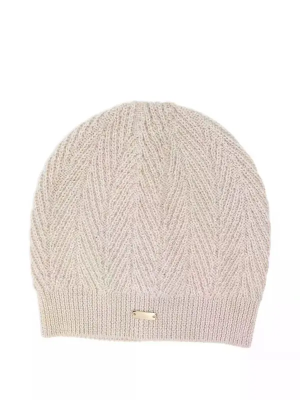 Herno Herringbone Pattern Beanie - Neutrals