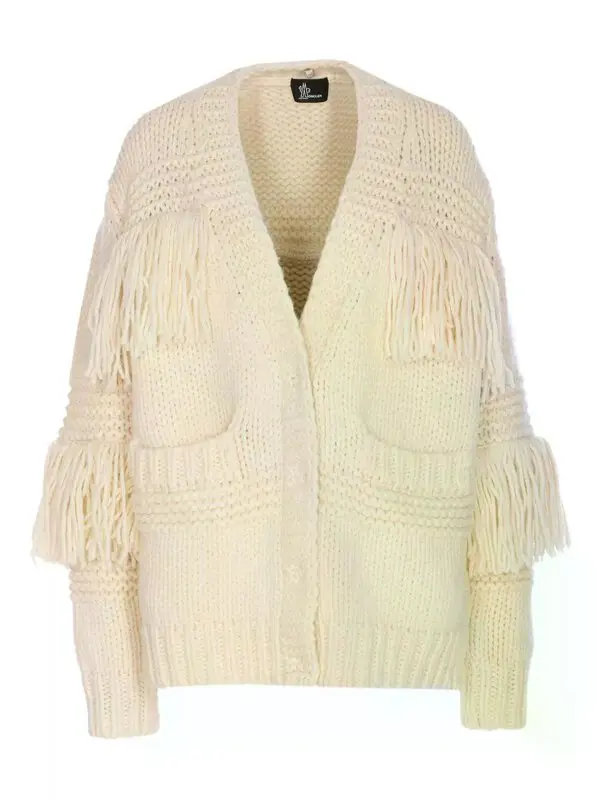 Moncler Fringed V-neck Cardigan - Neutrals