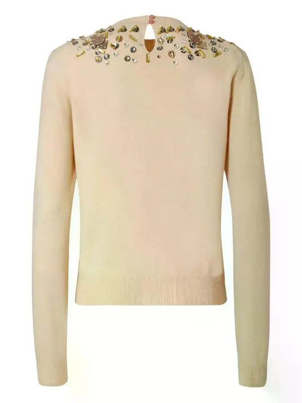 Fendi Embellished-neckline Crew-neck Wool Sweater - Neutrals