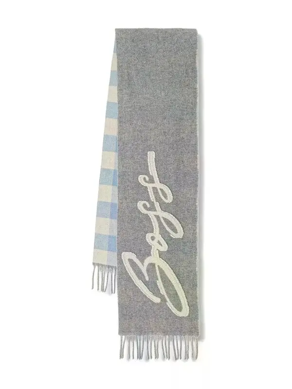 BOSS Logo-embroidery Fringed Scarf - Grey