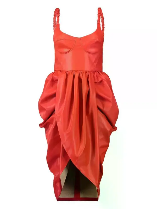 Stella Mccartney Draped Vegan Leather Bustier Midi Dress In Red |  Editorialist