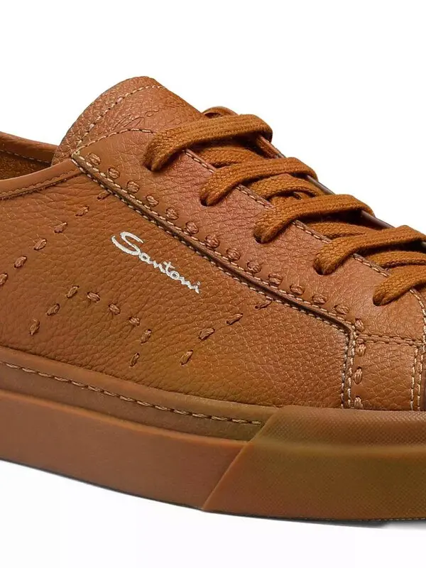 Santoni Tumbled Leather Sneakers