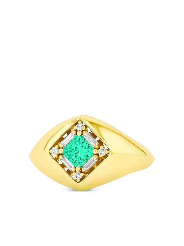 SUZANNE KALAN 18k Yellow Emerald, And Diamond Signet Ring - Gold