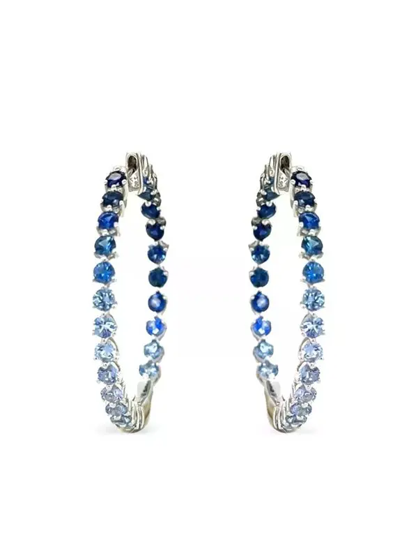 LISA NIK 18k White Gold Sapphire Hoop Earrings - Silver