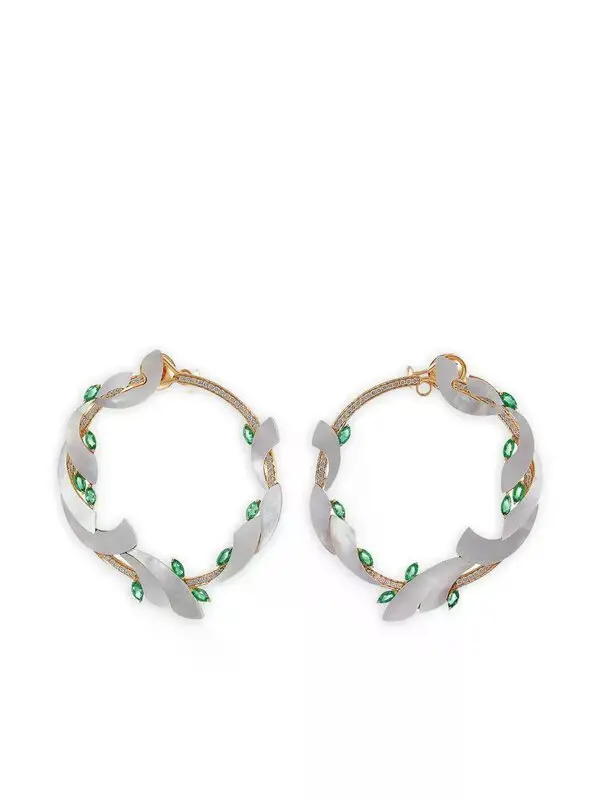 ANANYA 18k Yellow Mogra Coronation Emerald Hoop Earrings - Gold