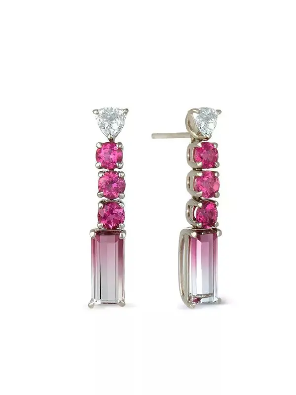 FISZMAN JEWEL 18k White Gold Bicolor Rubellite Drop Earrings - Silver