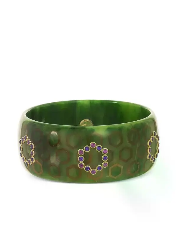 Mark Davis 18k Yellow Gold Multi-stone Bakelite Bangle Bracelet - Green