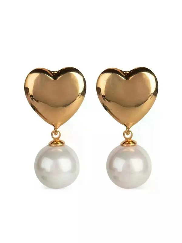 BOUNKIT JEWELRY Heart-shaped Pearl Drop Earrings - Gold