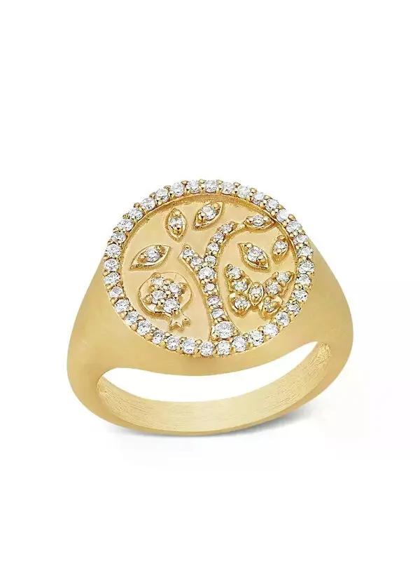 TANYA FARAH 18k Gold Tree Of Life Diamond Signet Ring - Yellow