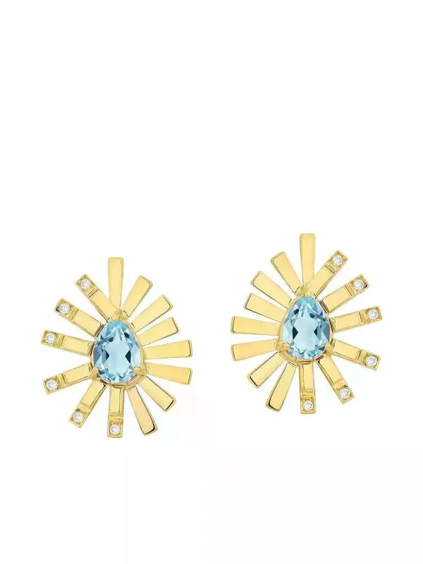 CAROL KAUFFMANN Yellow Blue Topaz And Diamond Sunburst Earrings - Gold