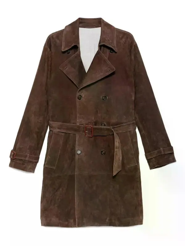 Eleventy Belted Double-breasted Suede Trench Coat