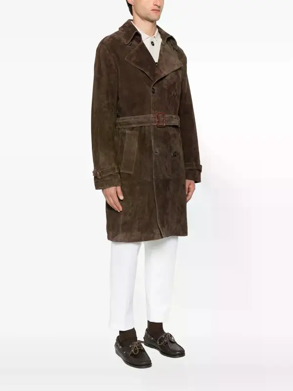 Eleventy Belted Double-breasted Suede Trench Coat