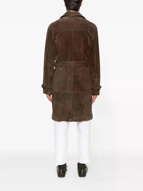 Eleventy Belted Double-breasted Suede Trench Coat