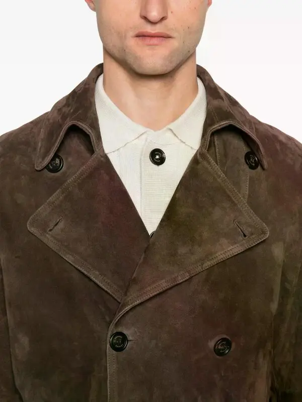 Eleventy Belted Double-breasted Suede Trench Coat