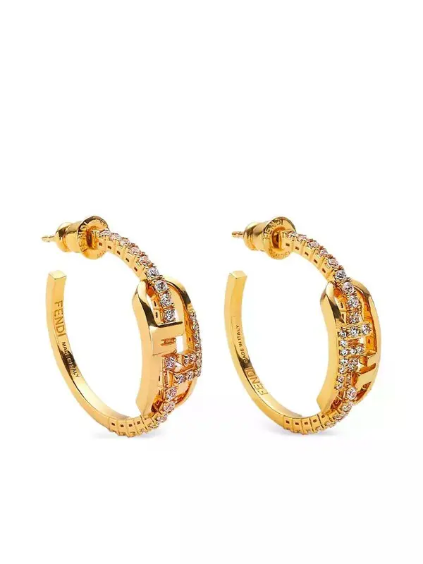 Fendi Crystal-embellished Hoop Earrings - Gold