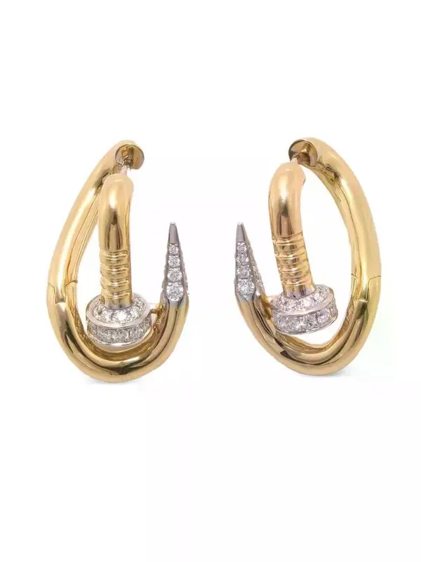 David Webb 18k Yellow Tip Bent Nail Diamond Earrings - Gold