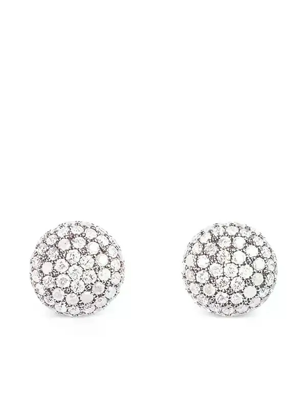 Sidney Garber 18k White Gold Pave Diamond Button Earrings - Silver