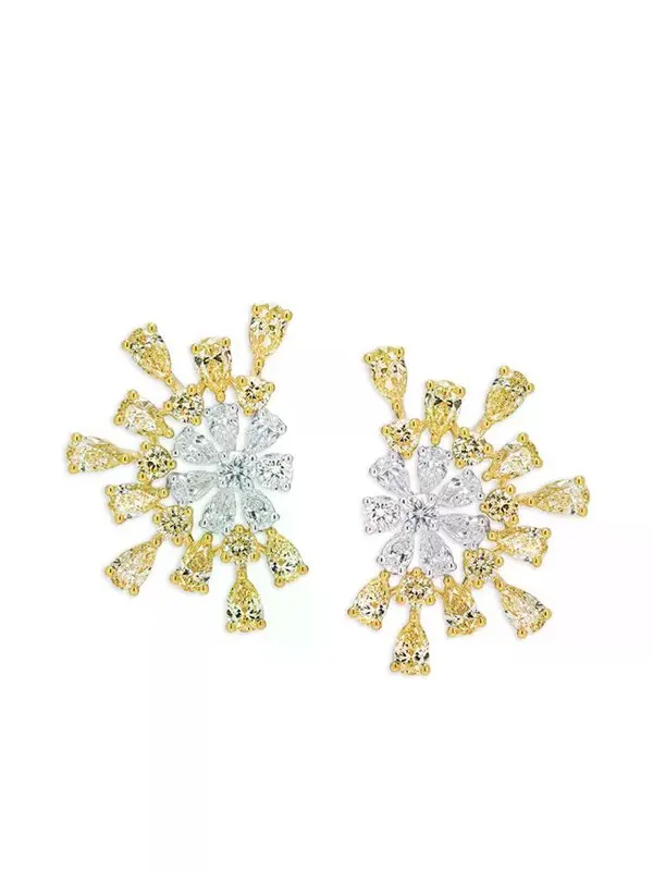 Azzaro 18k Yellow Flower Diamond Earrings - Gold