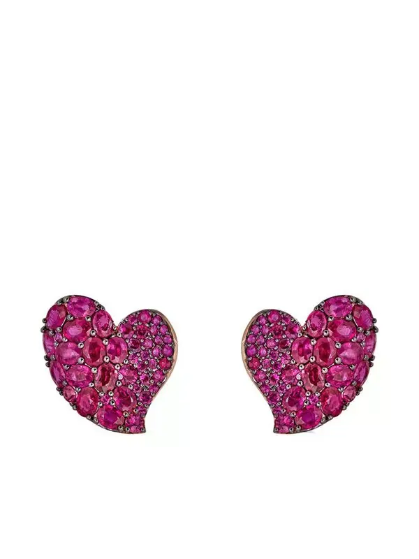 Piranesi 18k Rose Gold Sapphire Heart Wave Earrings - Pink