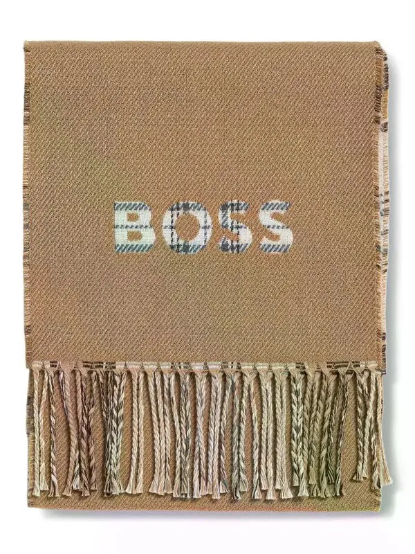 BOSS Check-pattern Fringed Scarf - Neutrals
