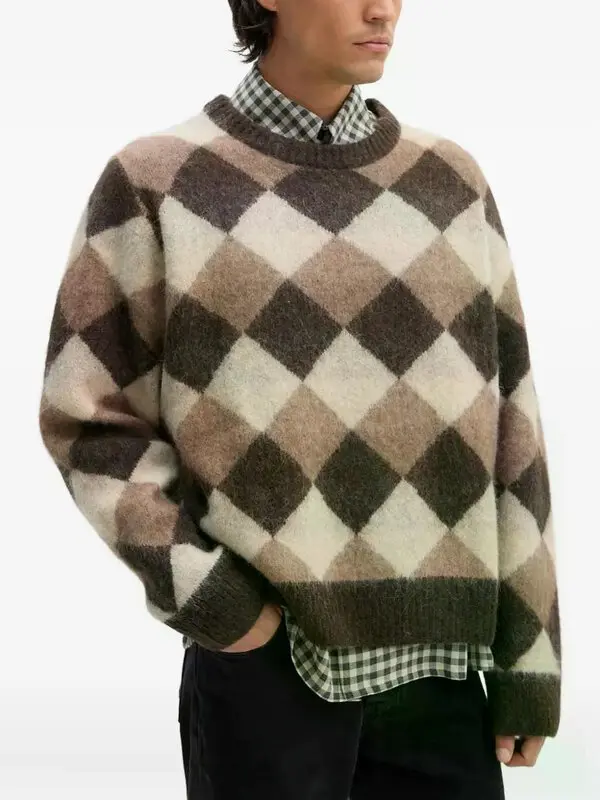 WON HUNDRED Argyle-pattern Crew-neck Sweater