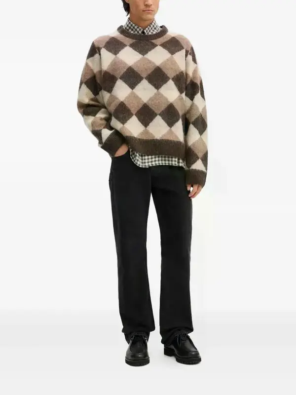 WON HUNDRED Argyle-pattern Crew-neck Sweater