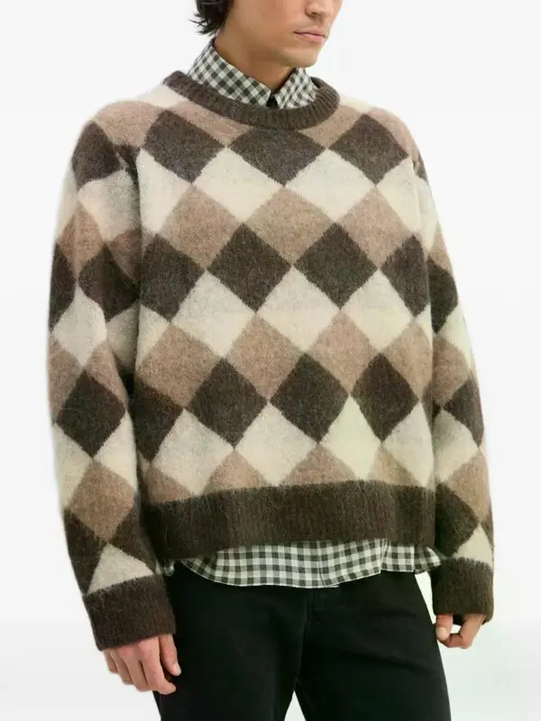 WON HUNDRED Argyle-pattern Crew-neck Sweater