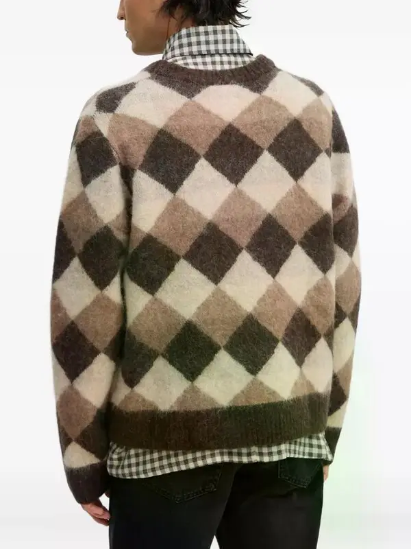 WON HUNDRED Argyle-pattern Crew-neck Sweater