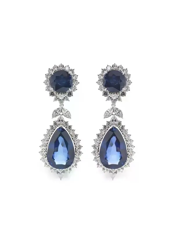 FANTASIA BY DESERIO Sapphire Pear-shape Drop Earrings - Silver