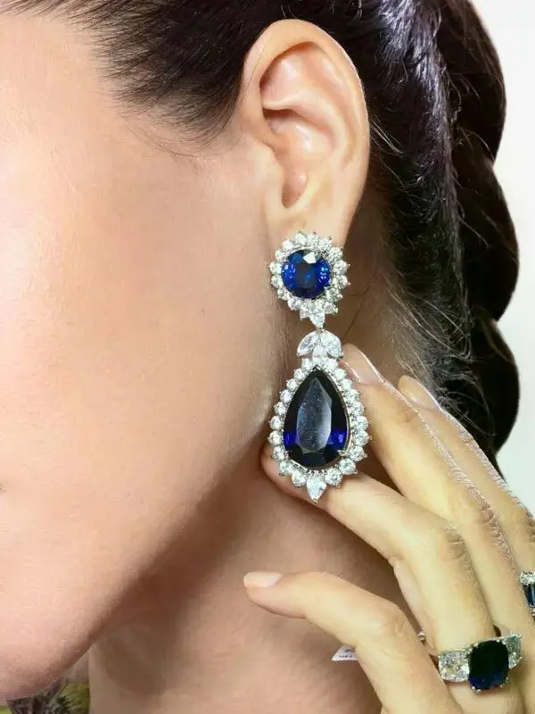 FANTASIA BY DESERIO Sapphire Pear-shape Drop Earrings