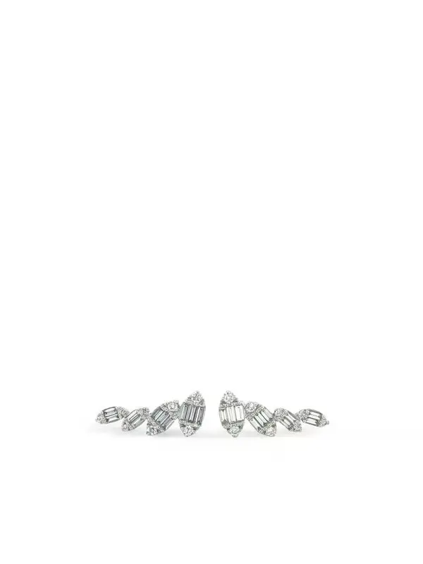 LISA NIK 18k White Gold Diamond Ear Climbers - Silver