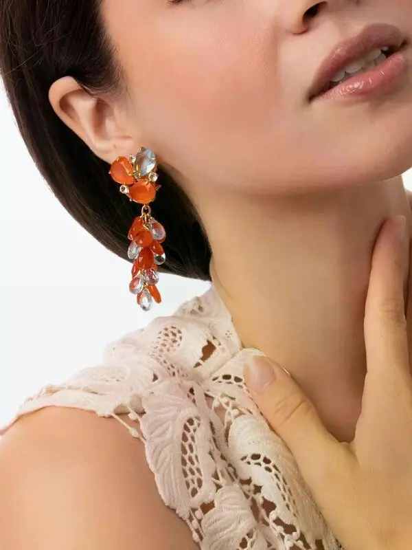 BOUNKIT JEWELRY Carnelian And Aquamarine Cluster Earrings - Gold