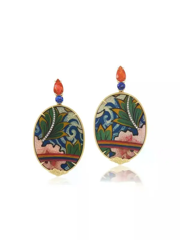 SILVIA FURMANOVICH 18k Yellow Tibetan Marquetry Earrings With Opal And Sapphire - Gold