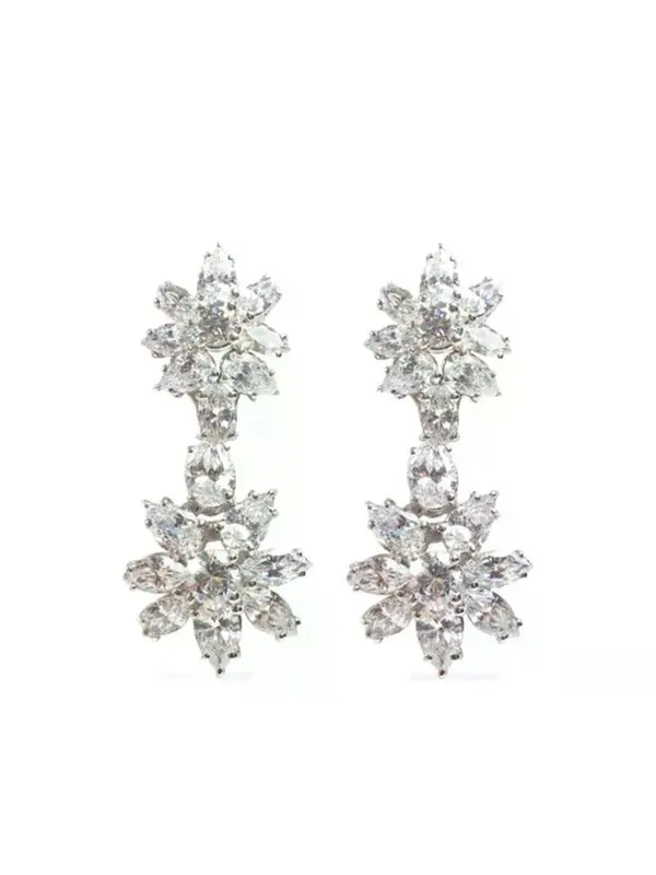 FANTASIA BY DESERIO Cluster Flower Drop Earrings - Silver