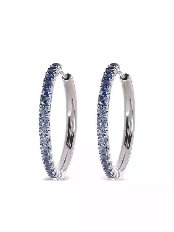 LISA NIK 18kt White Gold Ombre Sapphire Hoop Earrings - Silver