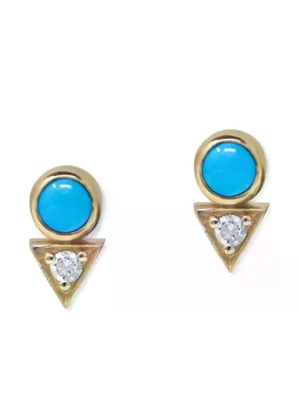 Anzie 14k Yellow Gold Turquoise And Diamond Triangle Earrings - Blue