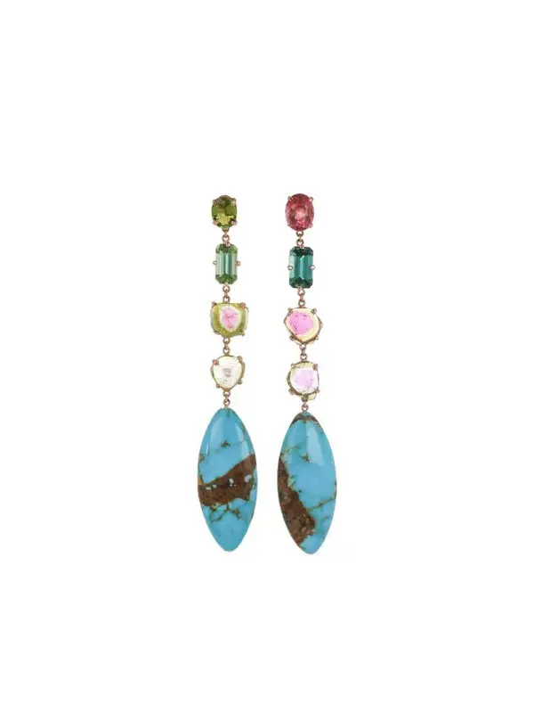 Jacquie Aiche 14k Yellow Gold Turquoise And Tourmaline Drop Earrings - Pink