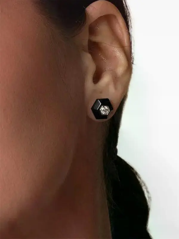Fred Leighton 18k White Gold Jade Diamond Hexagon Earrings - Silver