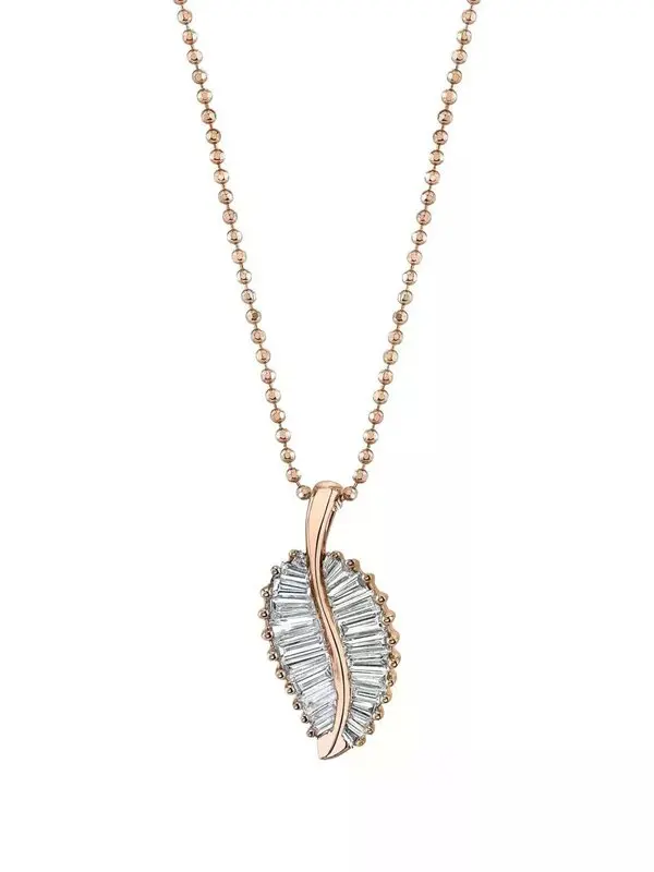 ANITA KO 18k Rose Gold Palm Leaf Diamond Necklace - Pink