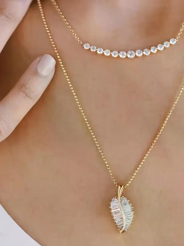 ANITA KO 18k Rose Gold Palm Leaf Diamond Necklace