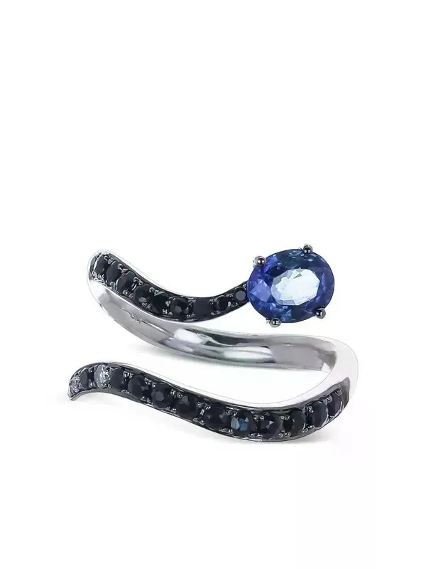 STEFERE 18k White Snake Ring With Sapphire And Diamond - Gold