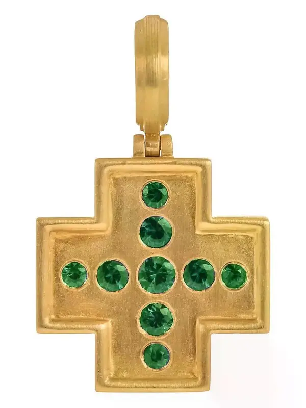 LEIGH MAXWELL 14kt Yellow Cross Emerald Pendant Necklace - Gold